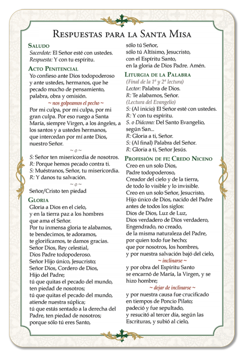 Spanish – Responses for Mass | Vianney Vocations